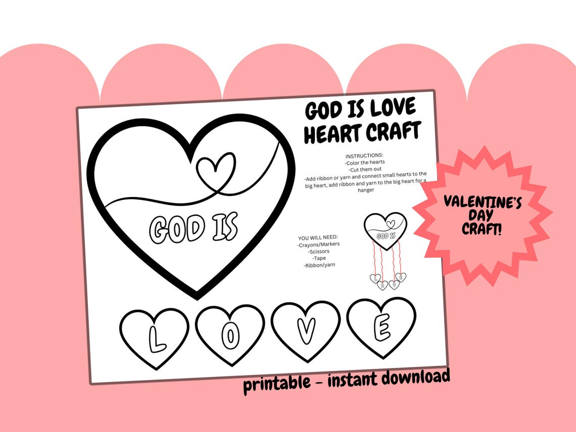 God is Love Printable Heart Kid's Craft, God is Love Craft, Printable ...