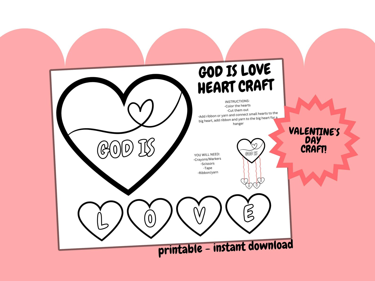 God is Love Printable Heart Kid's Craft, God is Love Craft, Printable ...