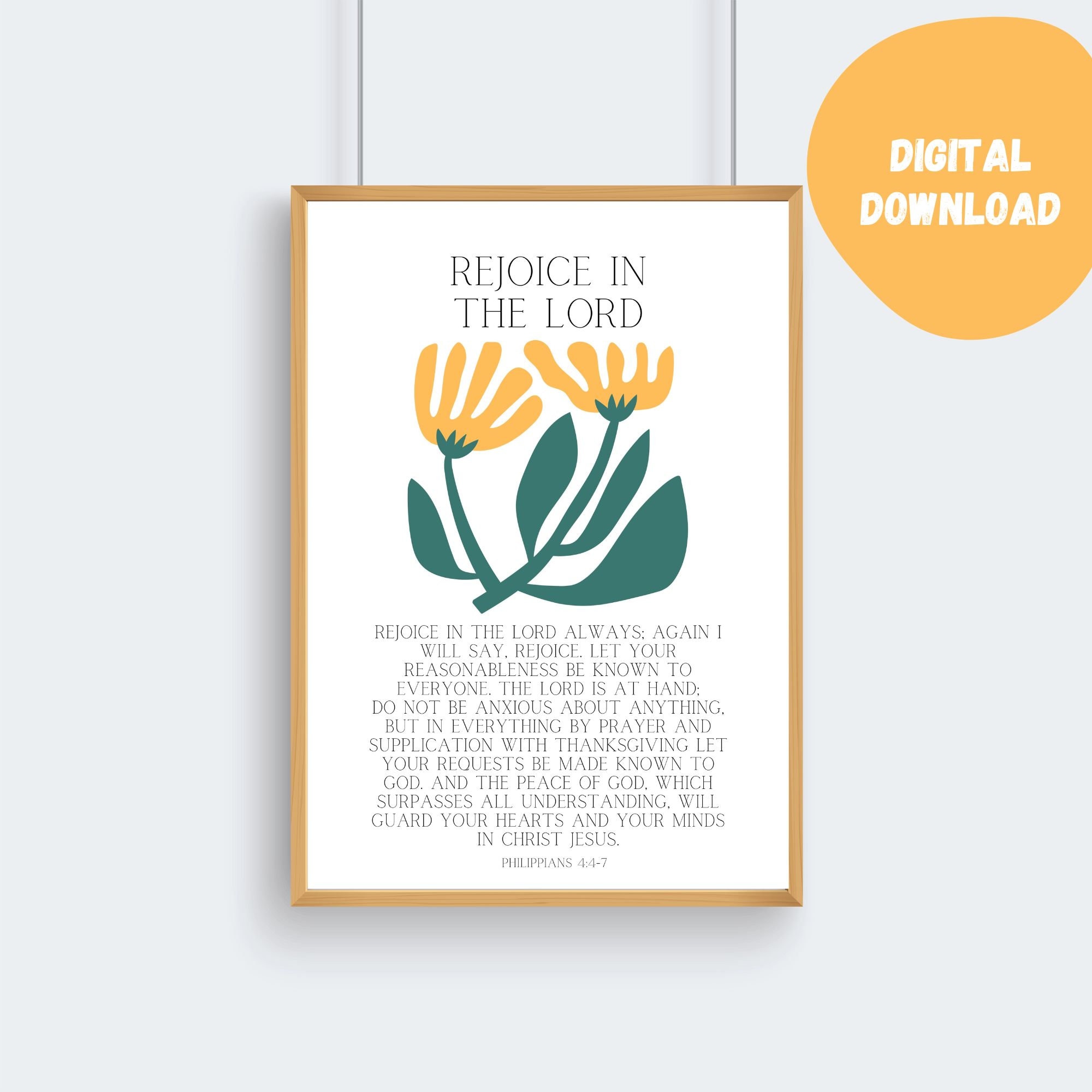Philippians 4:4-7 Rejoice in the Lord, Scripture Printable, PDF Wall ...