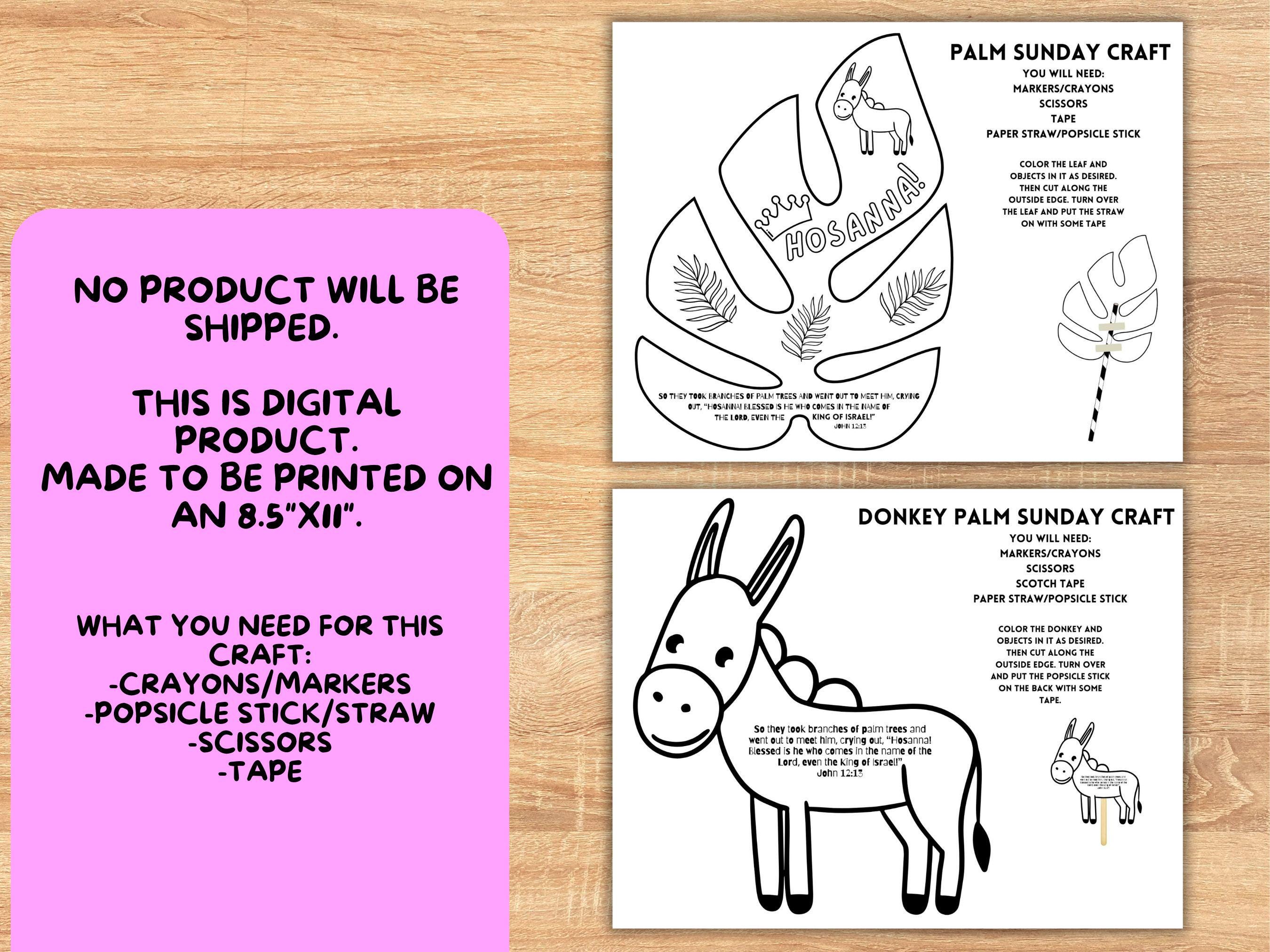 Palm Sunday Easter Week Kid's Craft Bundle, Donkey Craft, Palm Leaf ...