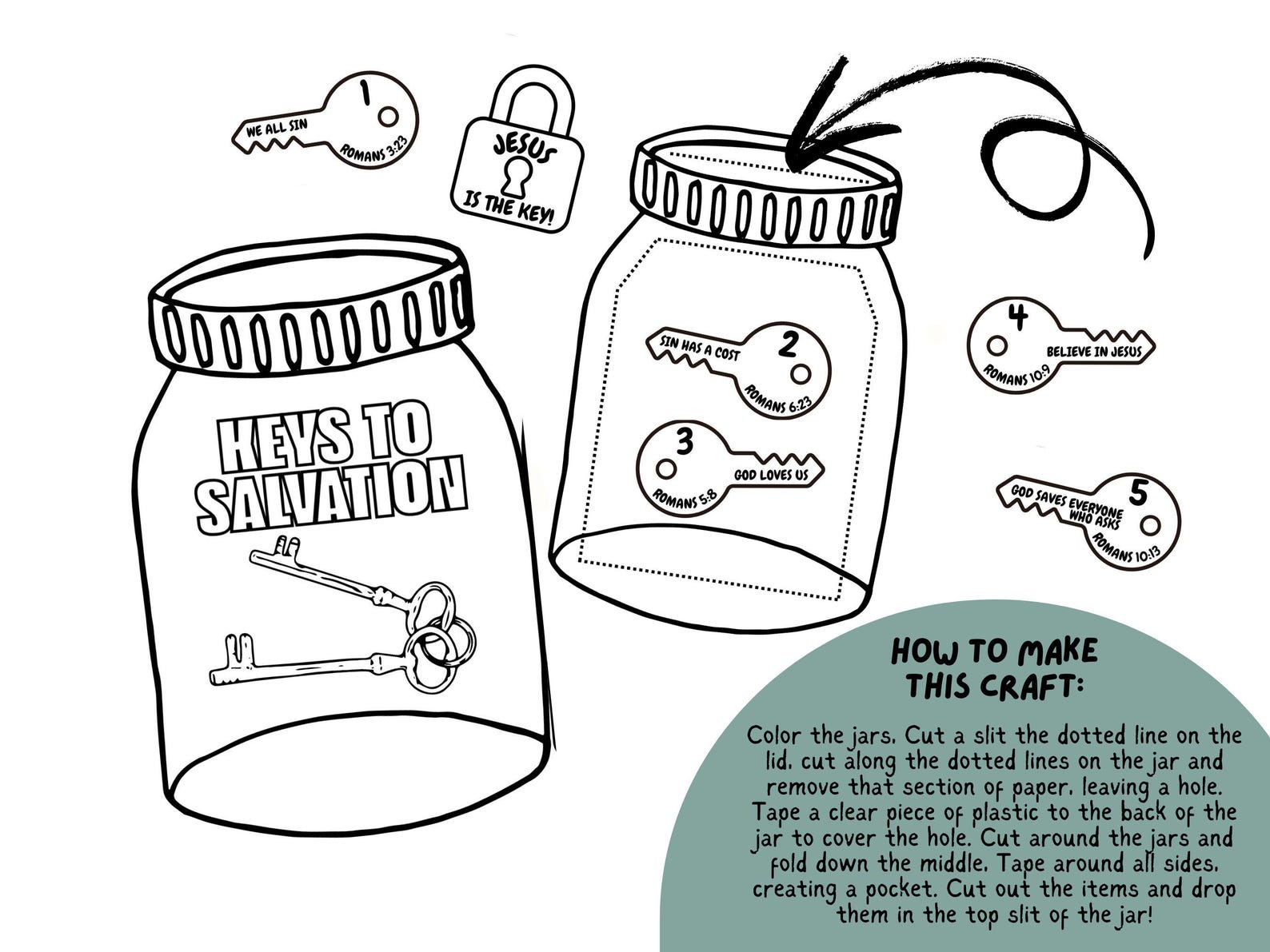 Keys of Salvation Craft for Kids, Color Gospel Printable Salvation Card ...