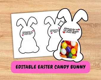 Easter Bunny Card, Easter Rabbit Printable Treat Holder Card, Candy ...