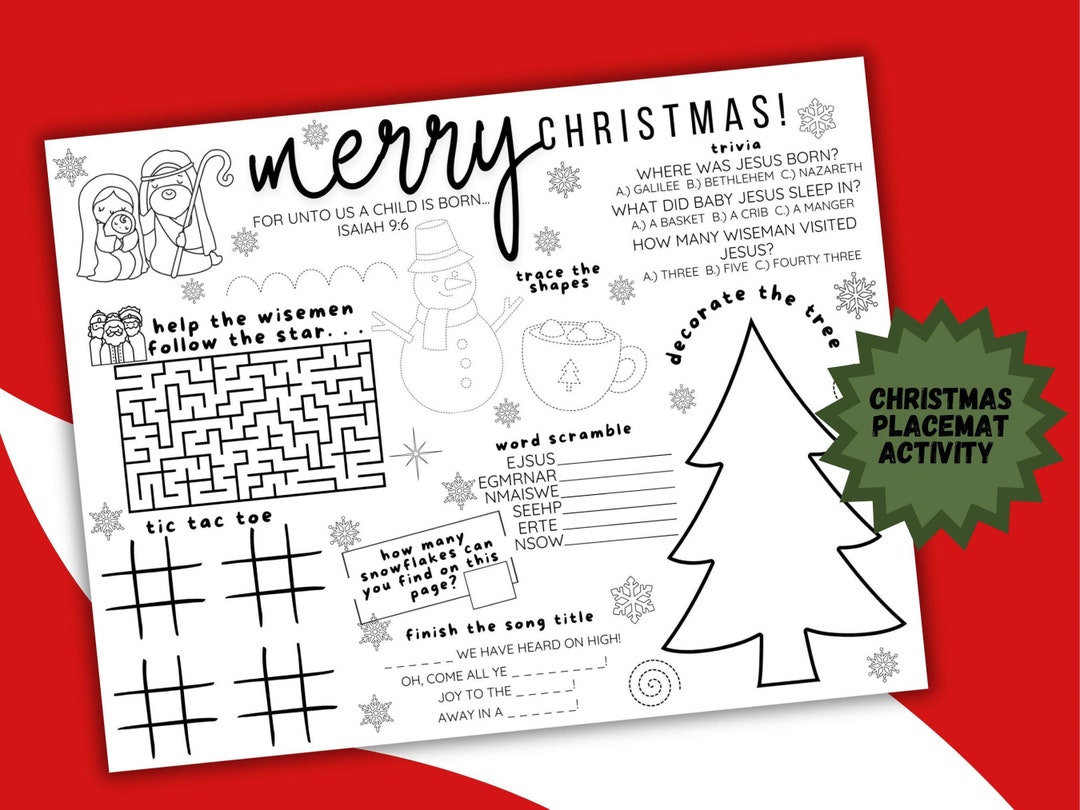 Christmas Activity Placemat, Christmas Coloring Placemat, Printable ...