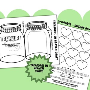Treasures in Heaven Printable Craft, Matthew 6 Bible Story, Sunday ...