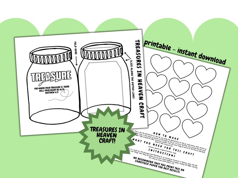 Treasures in Heaven Printable Craft, Matthew 6 Bible Story, Sunday ...