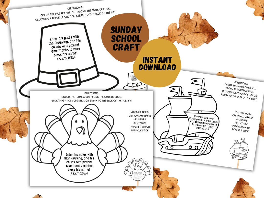 Fall Kid's Cut Out and Coloring Craft Bundle, Pilgrim Mayflower Craft ...