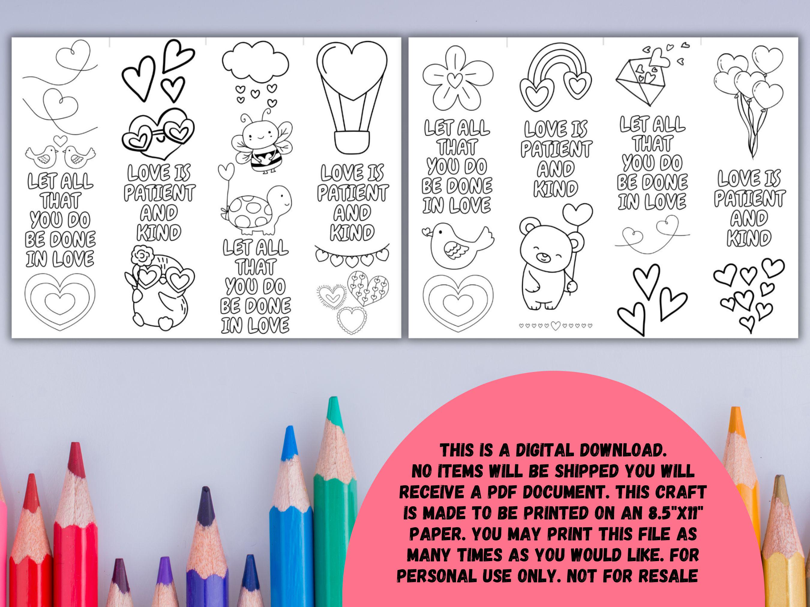 Valentine's Day Printable Coloring Bookmarks, Happy Valentine's Day ...