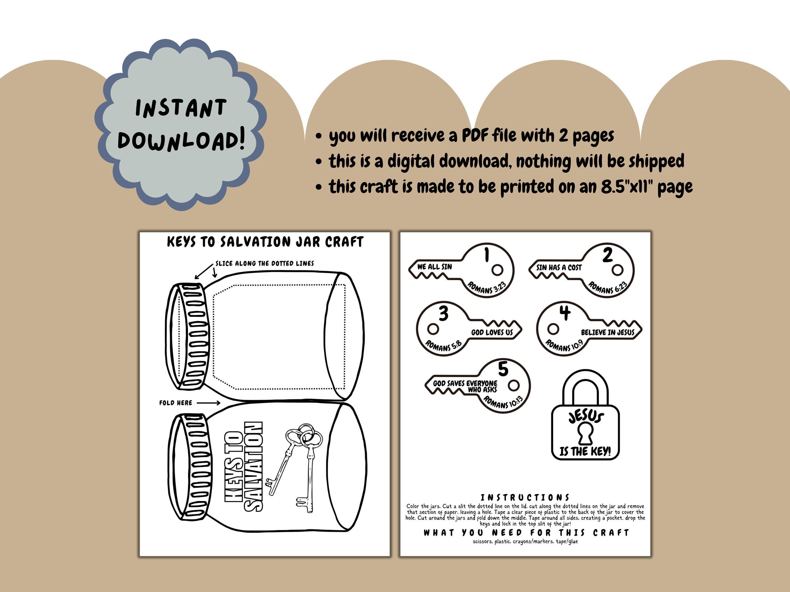 Keys of Salvation Craft for Kids, Color Gospel Printable Salvation Card ...
