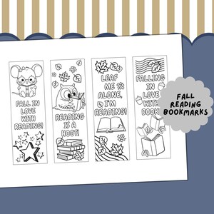 Printable Bookmarks Fall Reading Coloring Bookmarks, Black & White ...