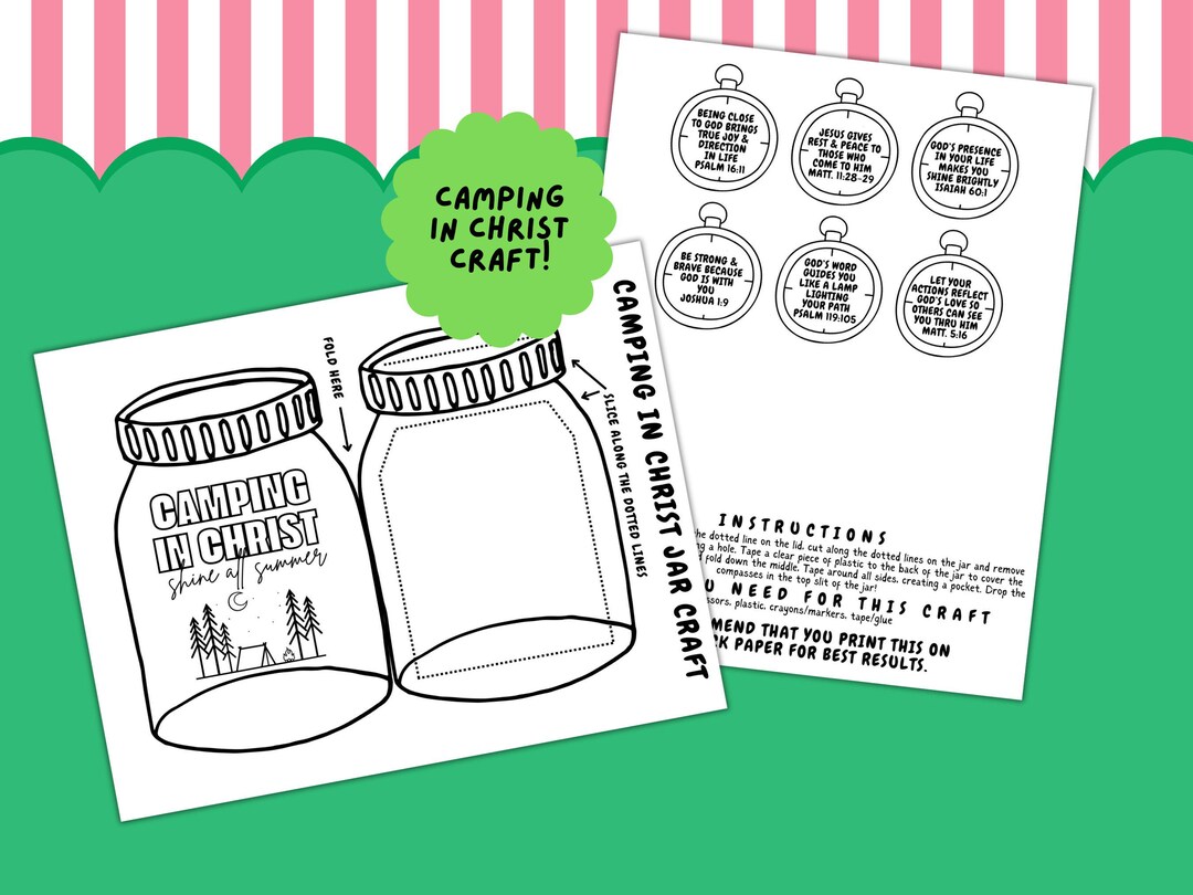 Printable Camping in Christ Craft for Kids, Camping Mason Jar Activity ...