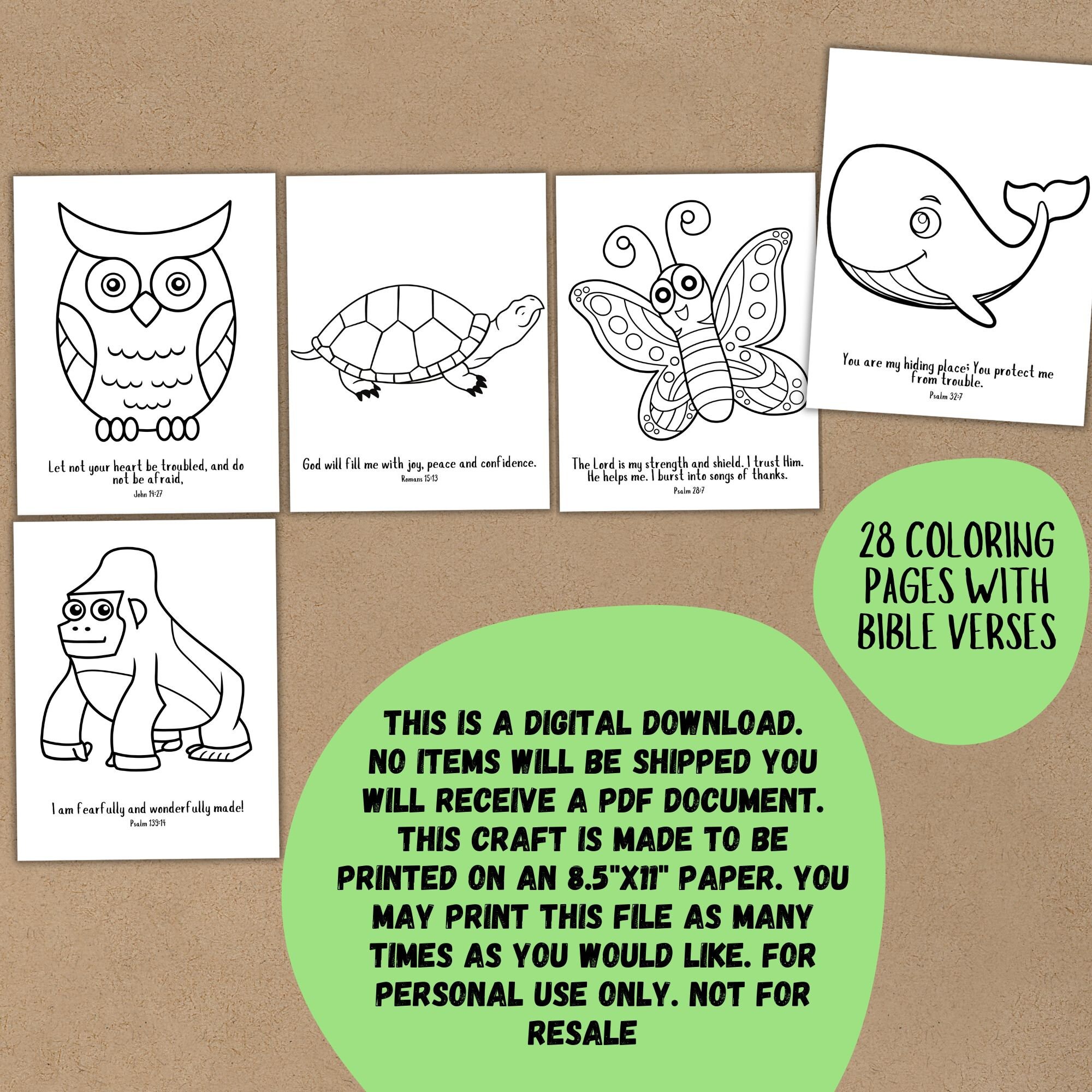 28 Page Bundle of Coloring Pages for Kid's Animals With Bible Verses ...