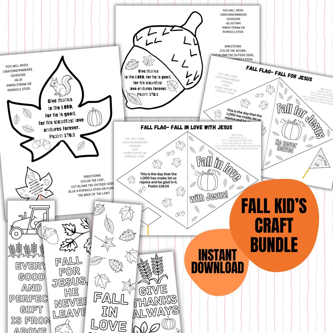 Fall Kid's Cut Out and Coloring Craft Bundle, Easy Sunday School Craft ...