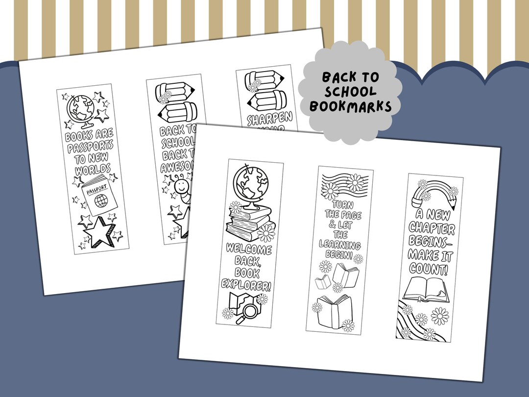 Printable Bookmarks Back to School, Coloring Bookmarks, Black & White ...