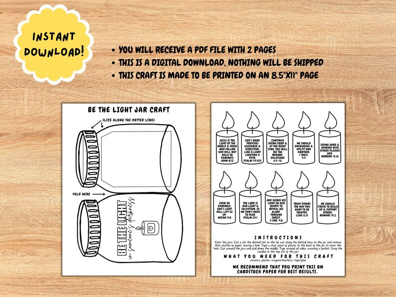 Be the Light Printable Craft for Kids, Mason Jar Activity, Sunday ...