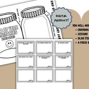 End of School Year Memory Jar, Printable Kid's Craft Activity ...