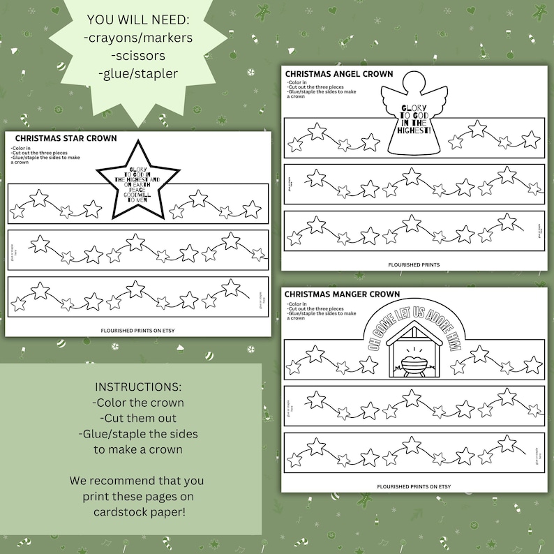 Printable Christmas Kid's Crown Craft, Coloring Headbands, Printable ...