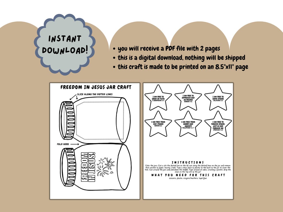 Freedom in Jesus Jar Craft for Kids Classroom Activity, Memorial Day ...