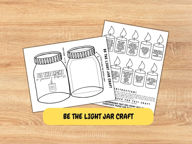 Be the Light Printable Craft for Kids, Mason Jar Activity, Sunday ...