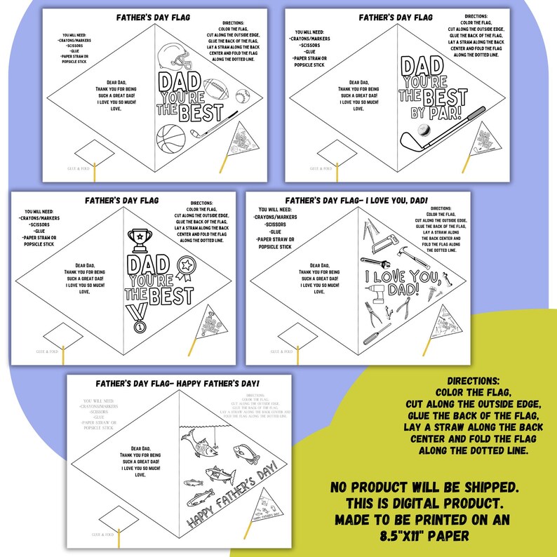 Father's Day Printable Flag Bundle Coloring Craft Project Instant ...