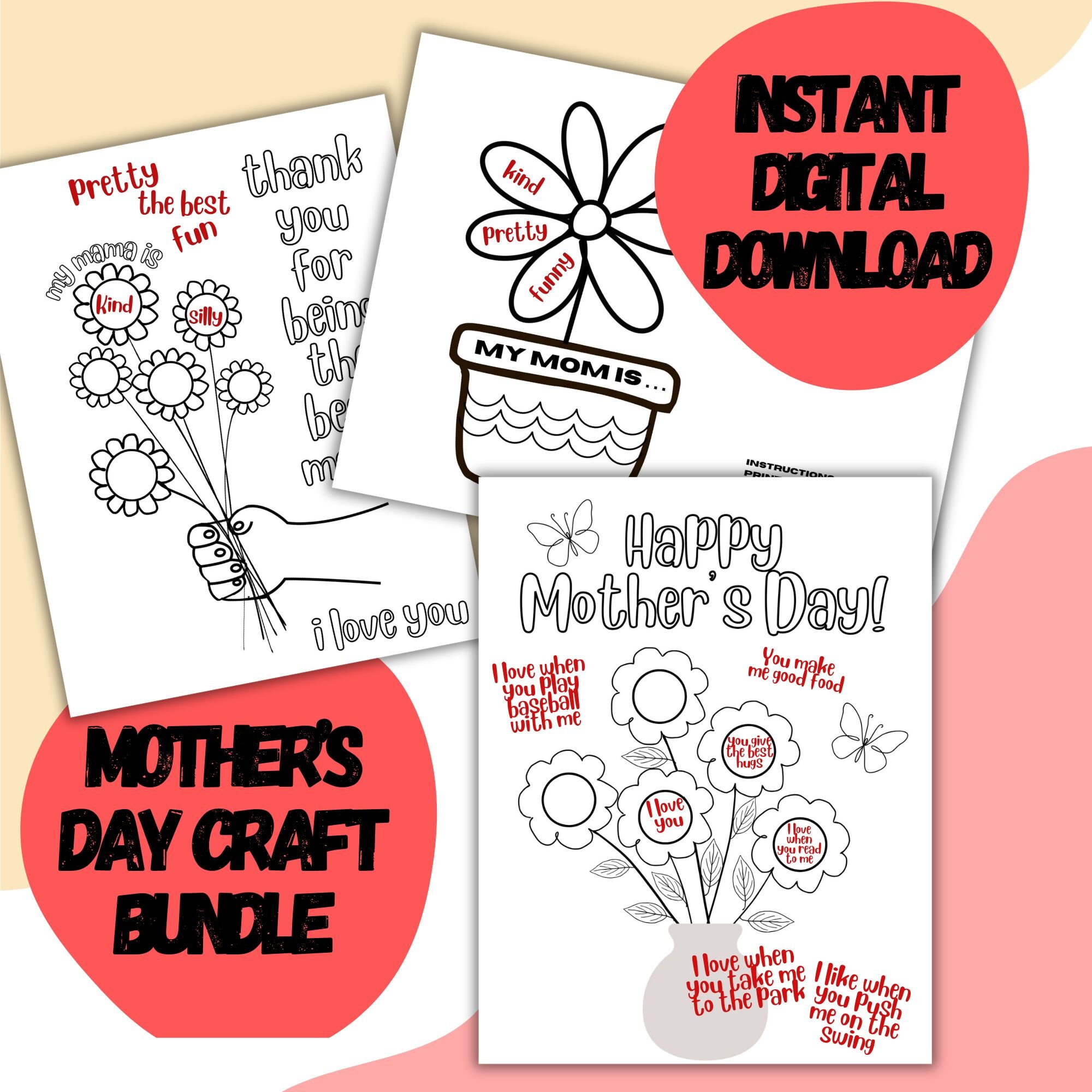 Mother's Day Printable Bundle Flower Bouquet All About My Mom Fill in ...