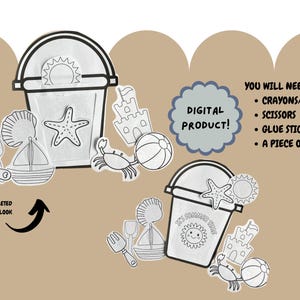 Summer Bucket Beach Printable Craft, Bucket and Sand Toys, Summer ...