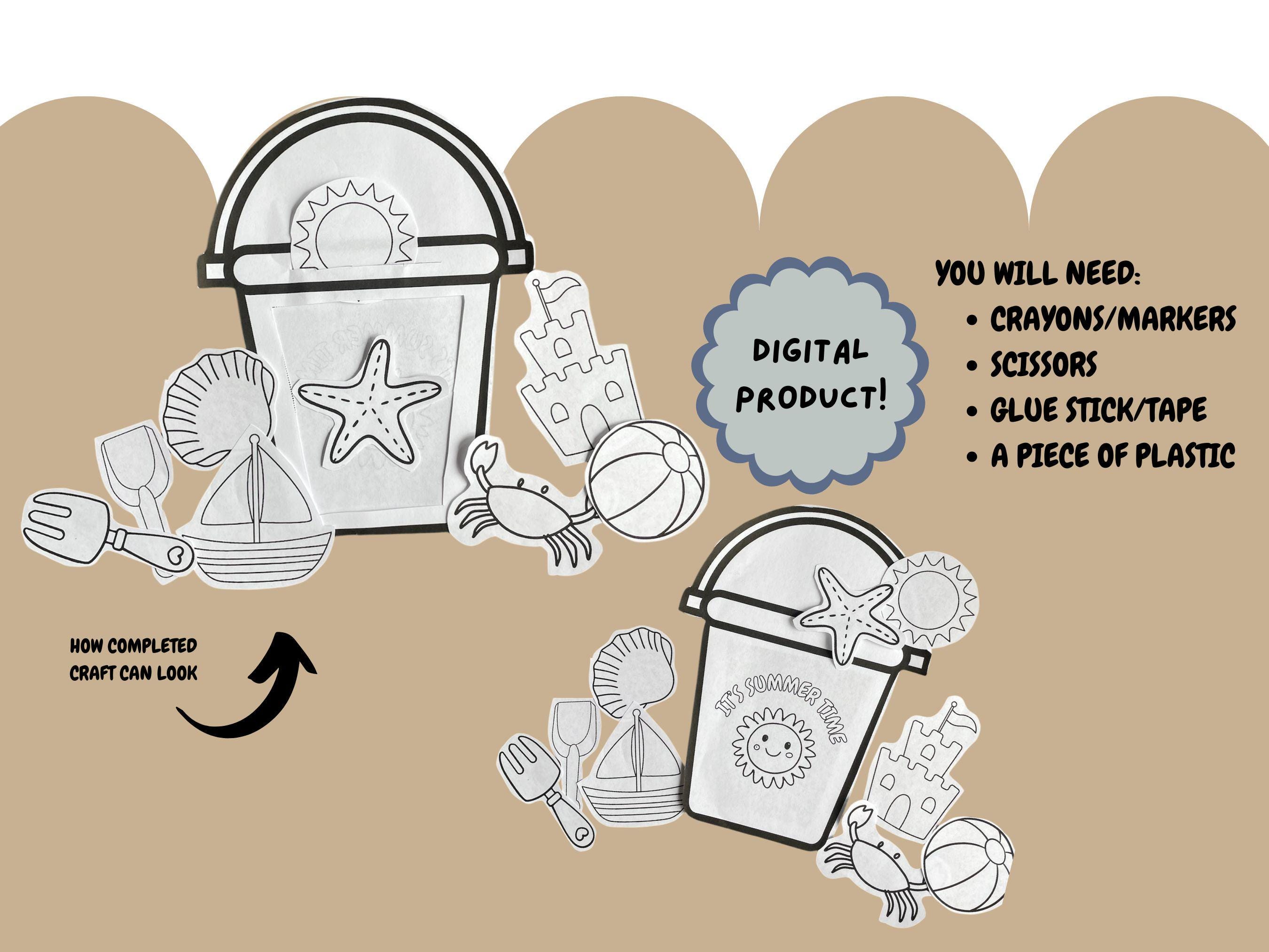 Summer Bucket Beach Printable Craft, Bucket and Sand Toys, Summer ...