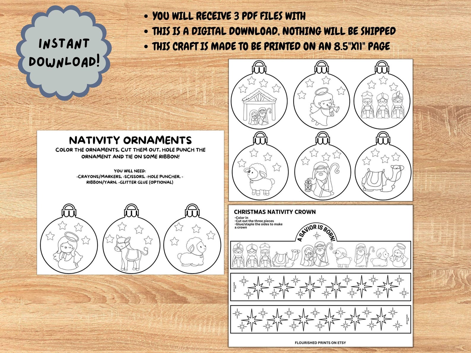 Christmas Kid's Activity Craft Bundle, Nativity Crown, Paper Ornaments ...