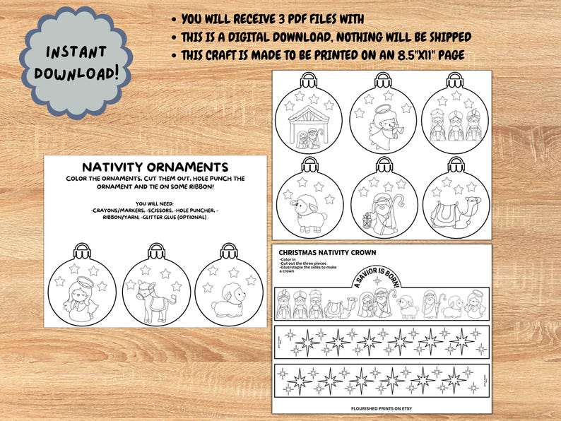 Christmas Kid's Activity Craft Bundle, Nativity Crown, Paper Ornaments ...