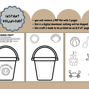 Summer Bucket Beach Printable Craft, Bucket and Sand Toys, Summer ...