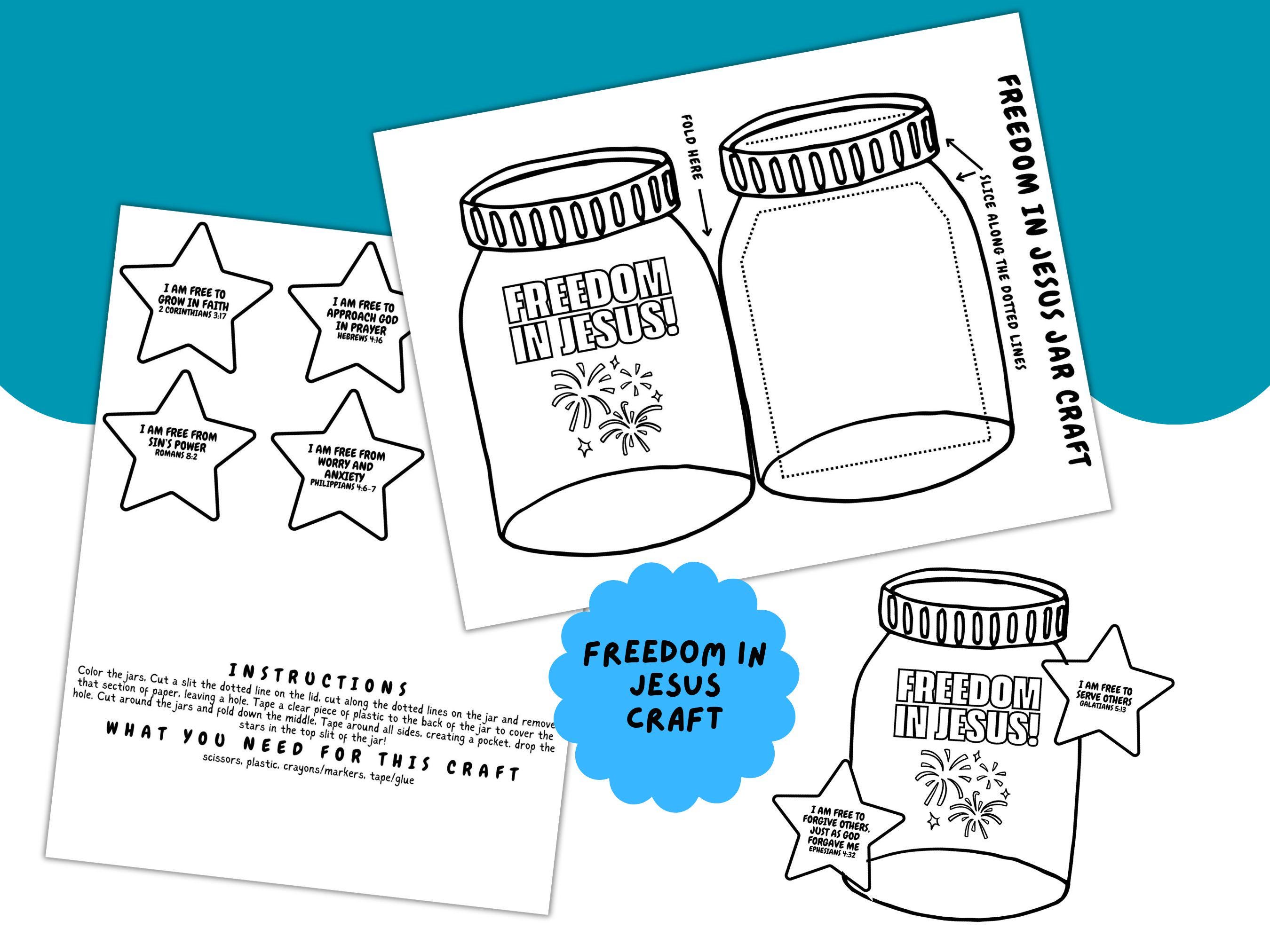 Freedom in Jesus Jar Craft for Kids Classroom Activity, Memorial Day ...