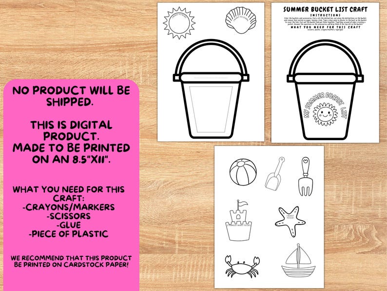 Summer Bucket List Craft | Beach Bucket Craft for Kids | Summer Writing ...