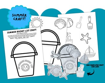 Summer Bucket Beach Printable Craft, Bucket and Sand Toys, Summer ...