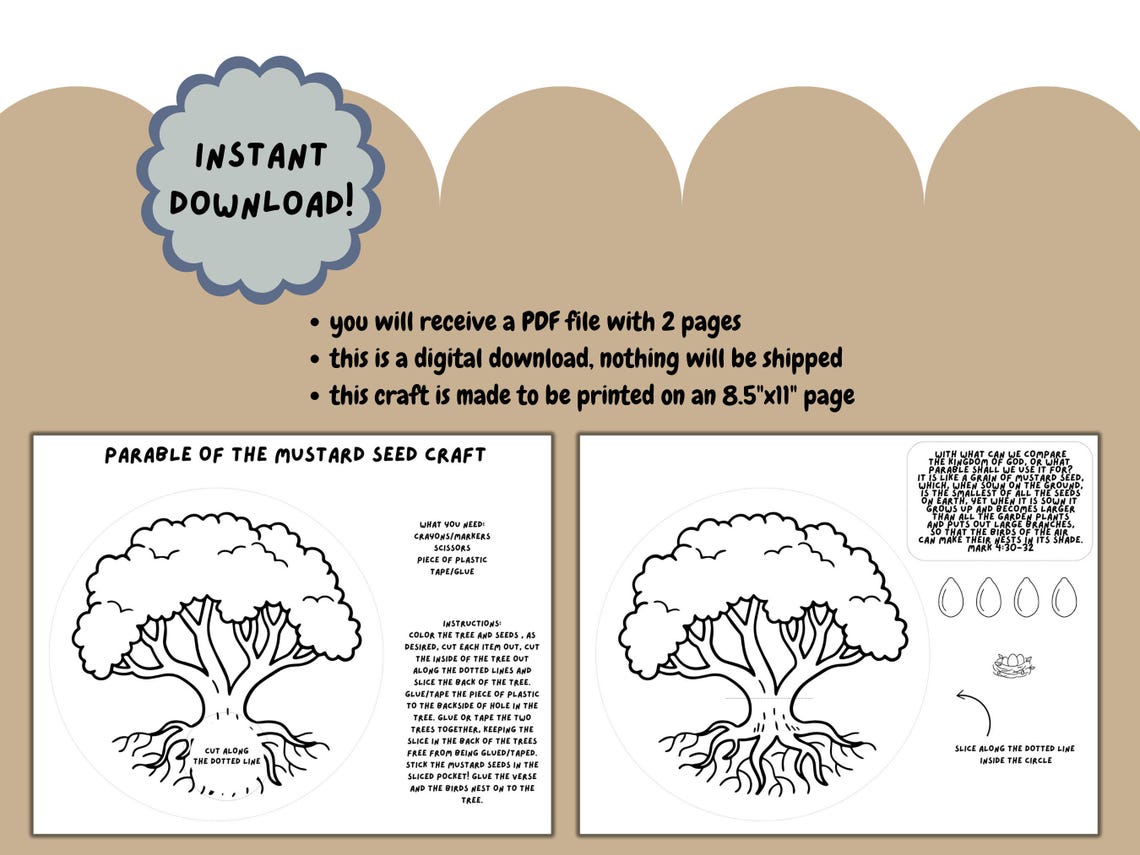Parable of the Mustard Seed Craft, Bible Story Activity, Mark 4:30-32 ...