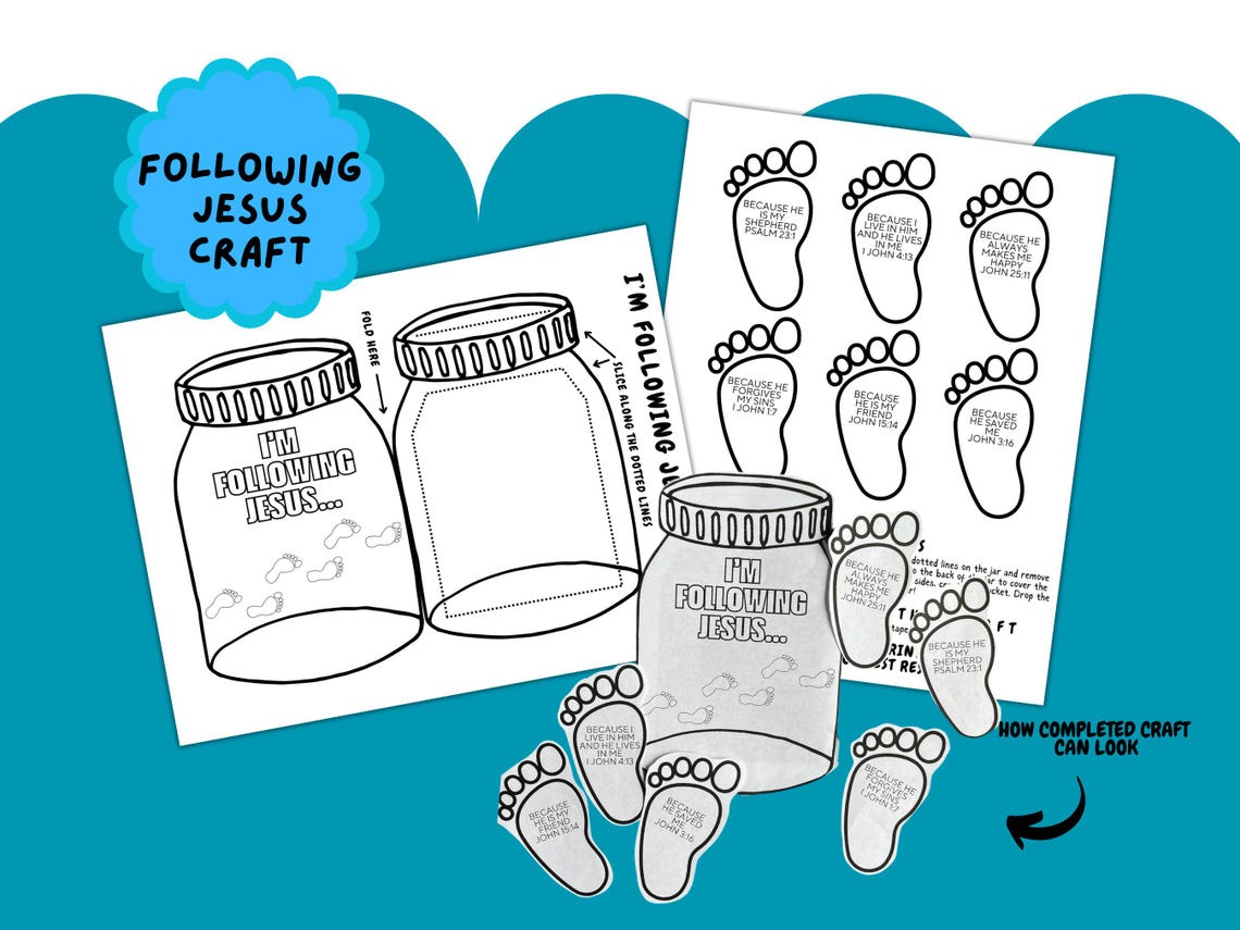 Following Jesus Footprint Printable Jar Kid's Craft, Printable Sunday ...