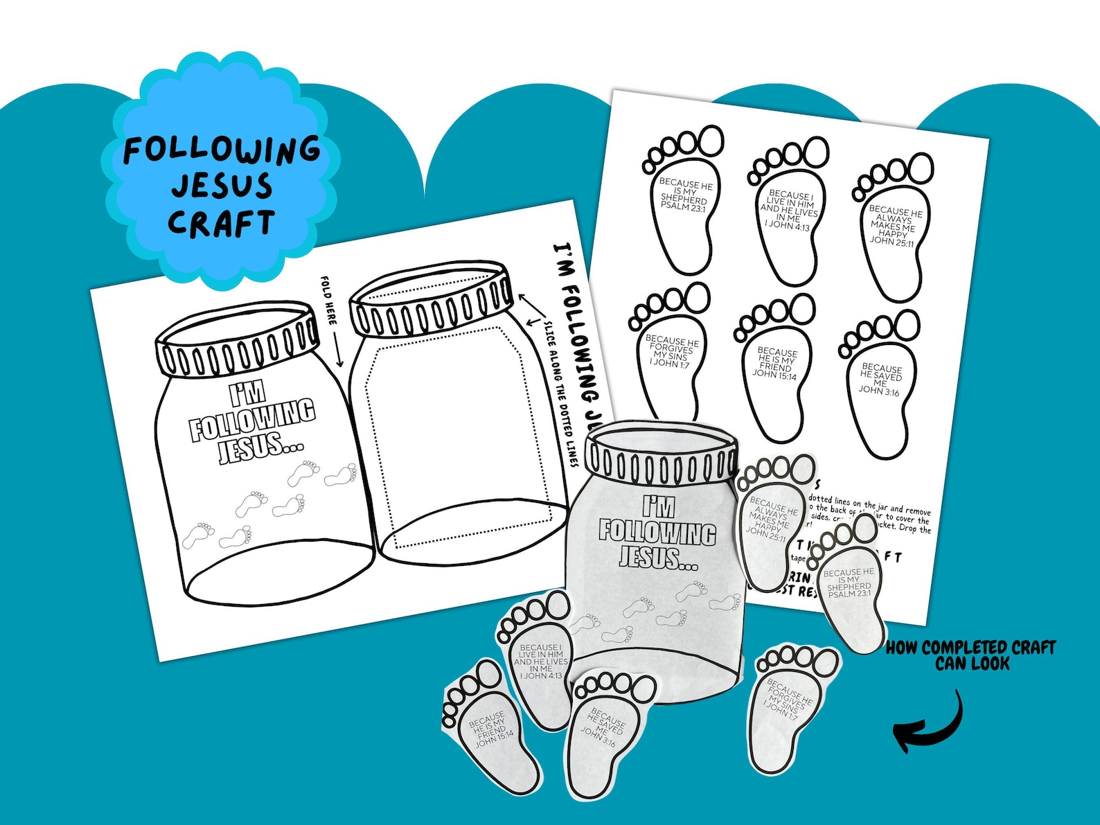 Following Jesus Footprint Printable Jar Kid's Craft, Printable Sunday ...