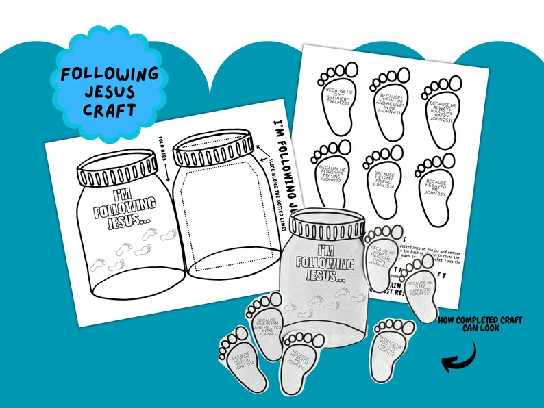 Following Jesus Footprint Printable Jar Kid's Craft, Printable Sunday ...