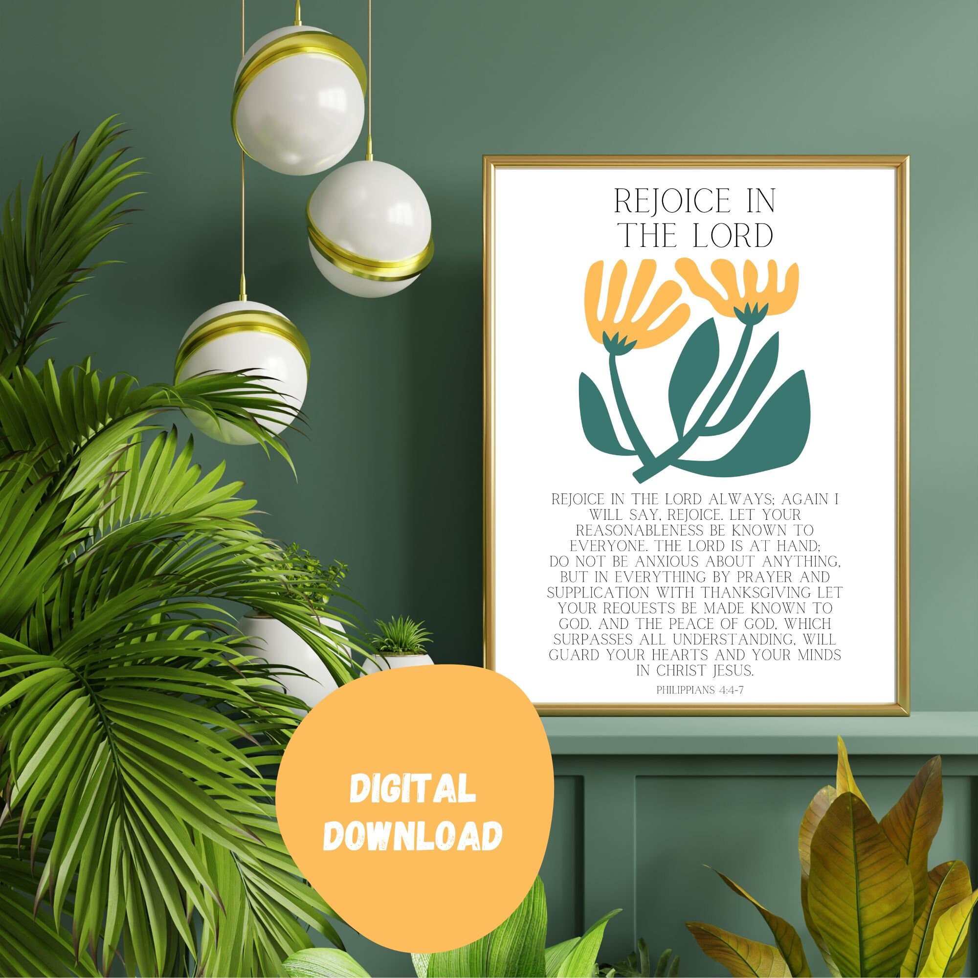 Philippians 4:4-7 Rejoice in the Lord, Scripture Printable, PDF Wall ...