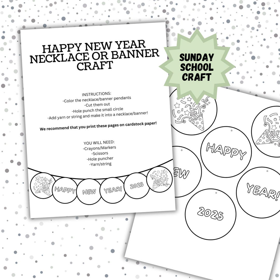 New Years 2025 Necklace Kid's Craft, Sunday School Coloring, Cut and ...