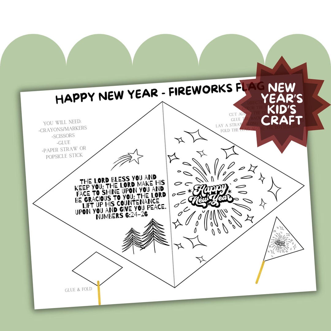 Kid's Craft for New Years, Fireworks, Coloring, Glue, Paste, Flag Craft ...