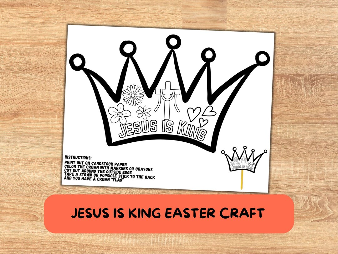 Jesus is King Easter Craft Printable, Christian Easter Crown Flag ...