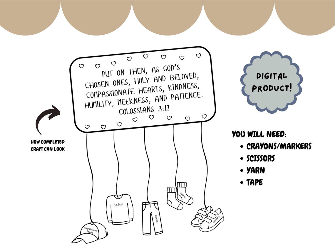 Colossians 3:12 Printable Craft for Kids, Put on Then Compassionate ...