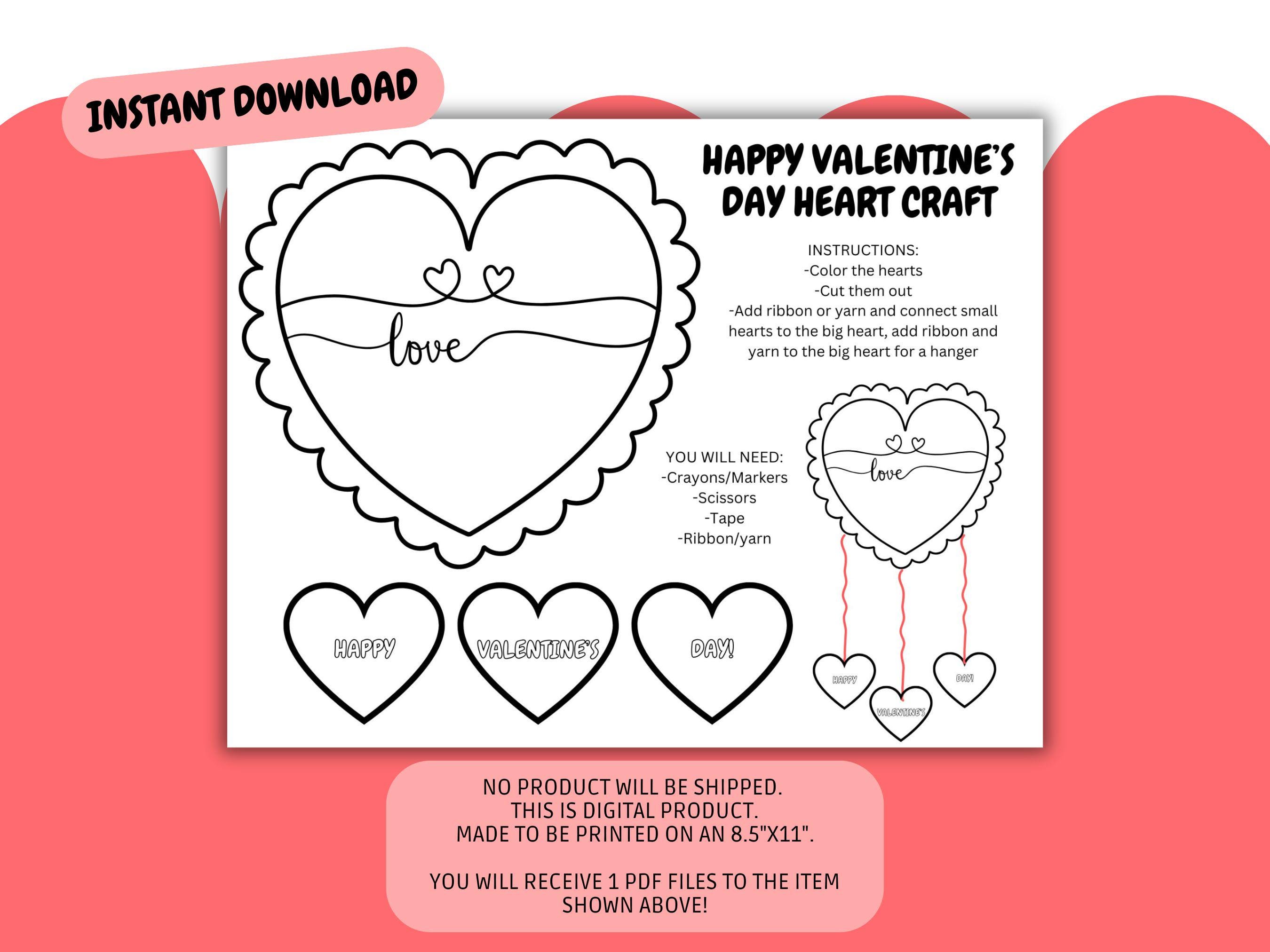 Valentine's Day Printable Heart Craft, Happy Valentine's Day Craft ...