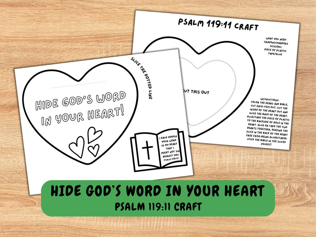 Hide God’s Word in Your Heart Craft | Psalm 119:11 Bible Craft | Heart ...