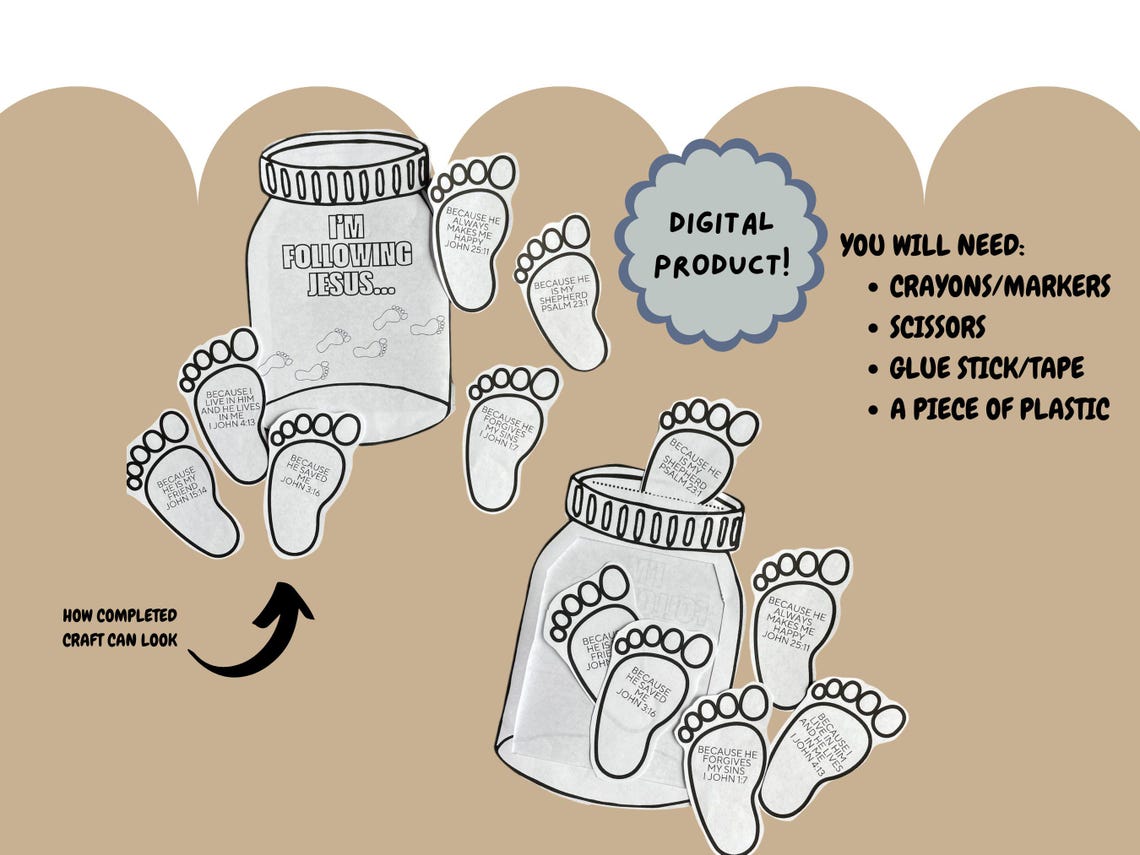 Following Jesus Footprint Printable Jar Kid's Craft, Printable Sunday ...