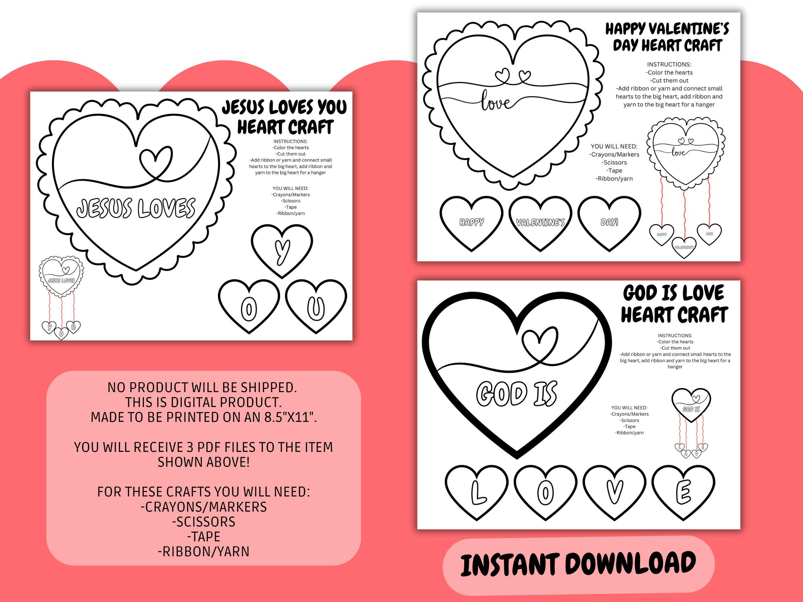 Valentine's Day Printable Heart Craft Bundle, God is Love, Jesus Loves ...