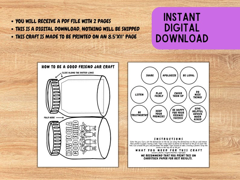 How to Be a Friend Printable Craft for Kids, Mason Jar Activity, Sunday ...