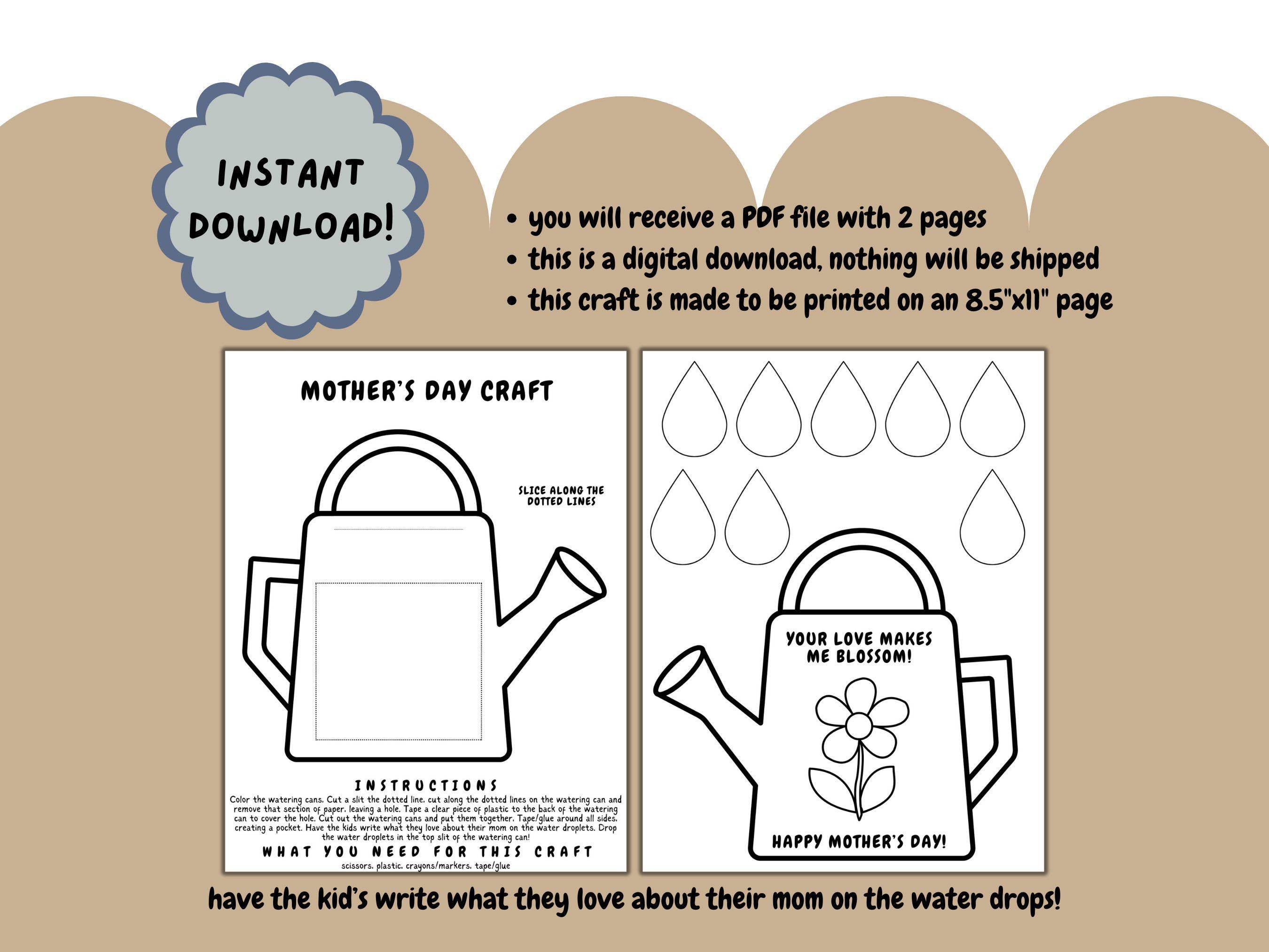 Mother's Day Watering Can Kid's Craft, Printable Sunday School Activity ...