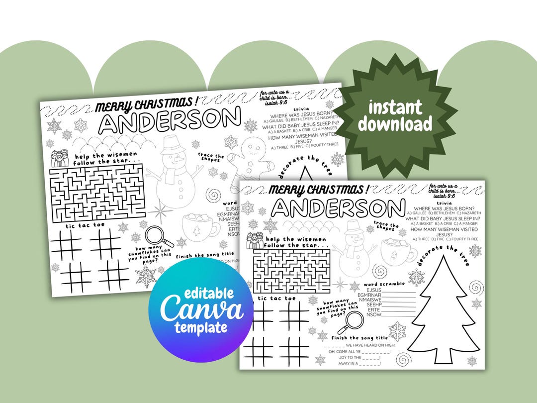 Editable Christmas Activity Placemat, Christmas Coloring Placemat ...