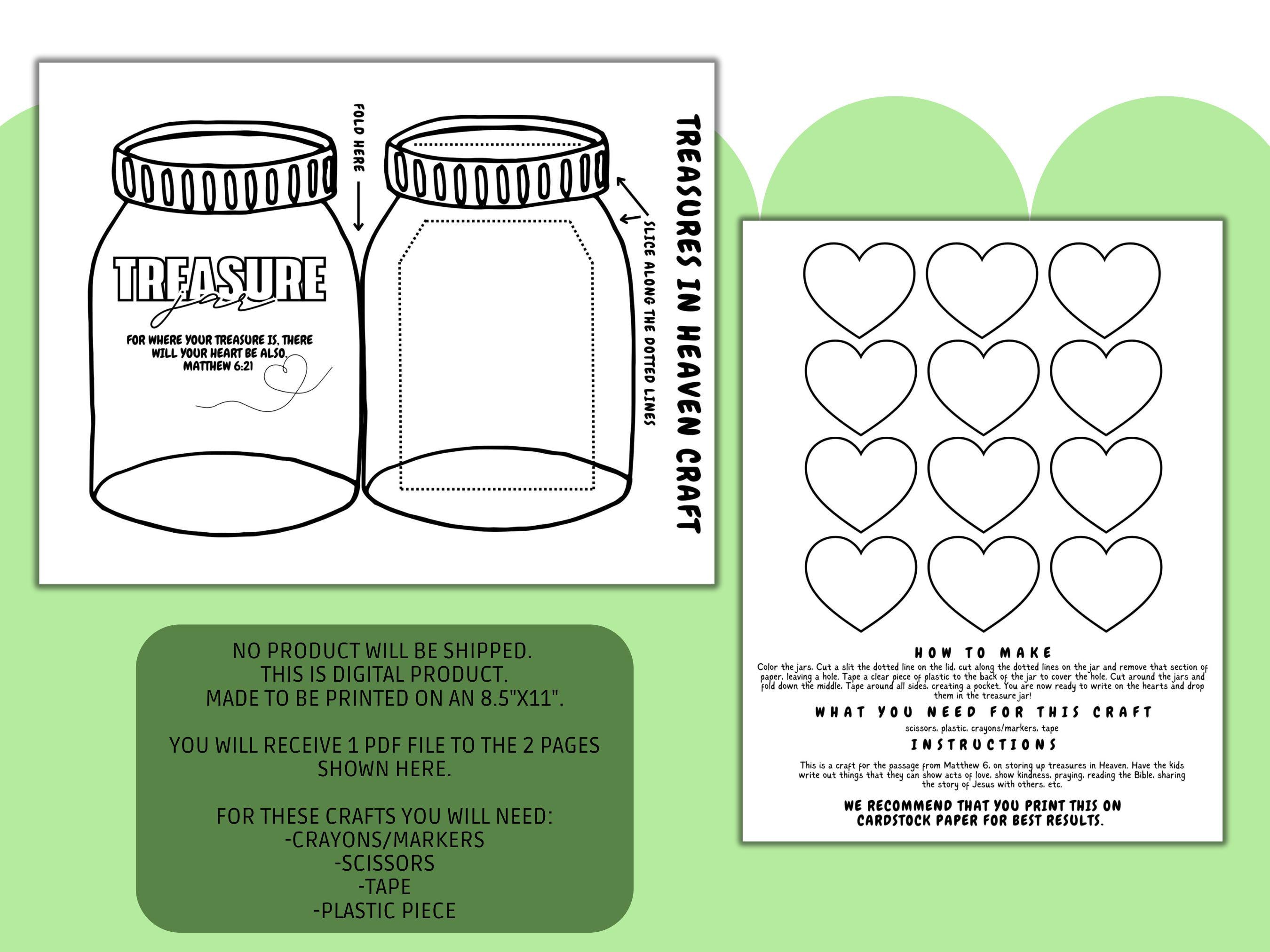 Treasures in Heaven Printable Craft, Matthew 6 Bible Story, Sunday ...