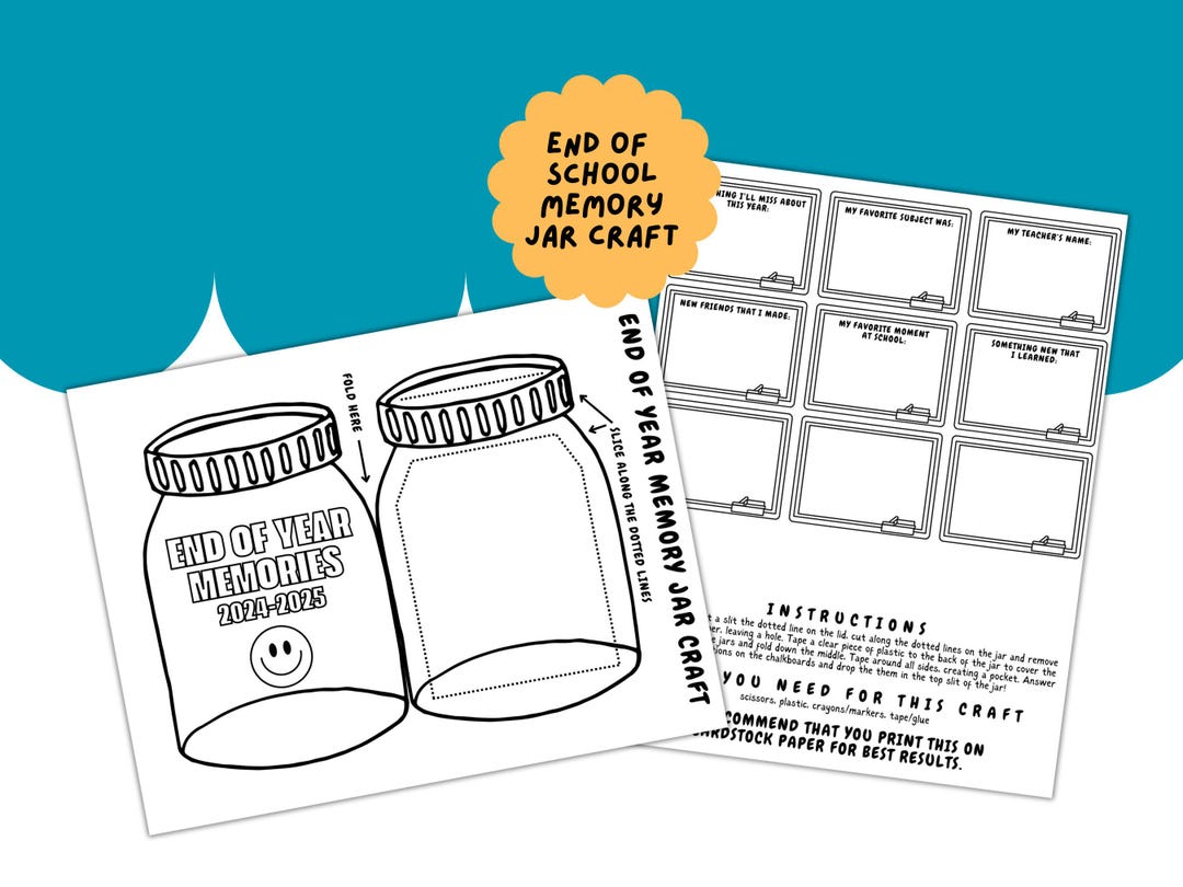 End of School Year Memory Jar, Printable Kid's Craft Activity ...